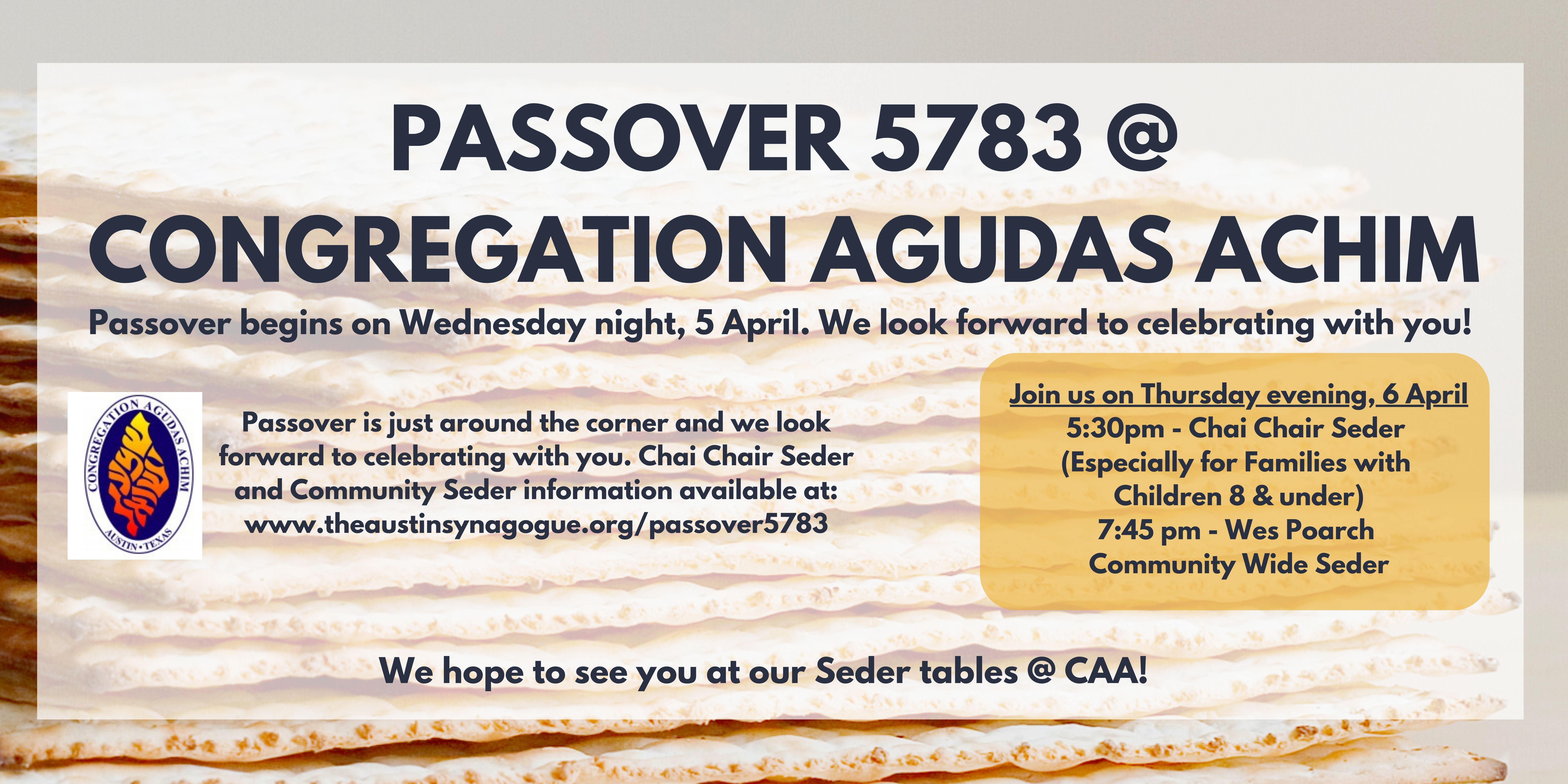 Passover 5783 @ CAA – Congregation Agudas Achim